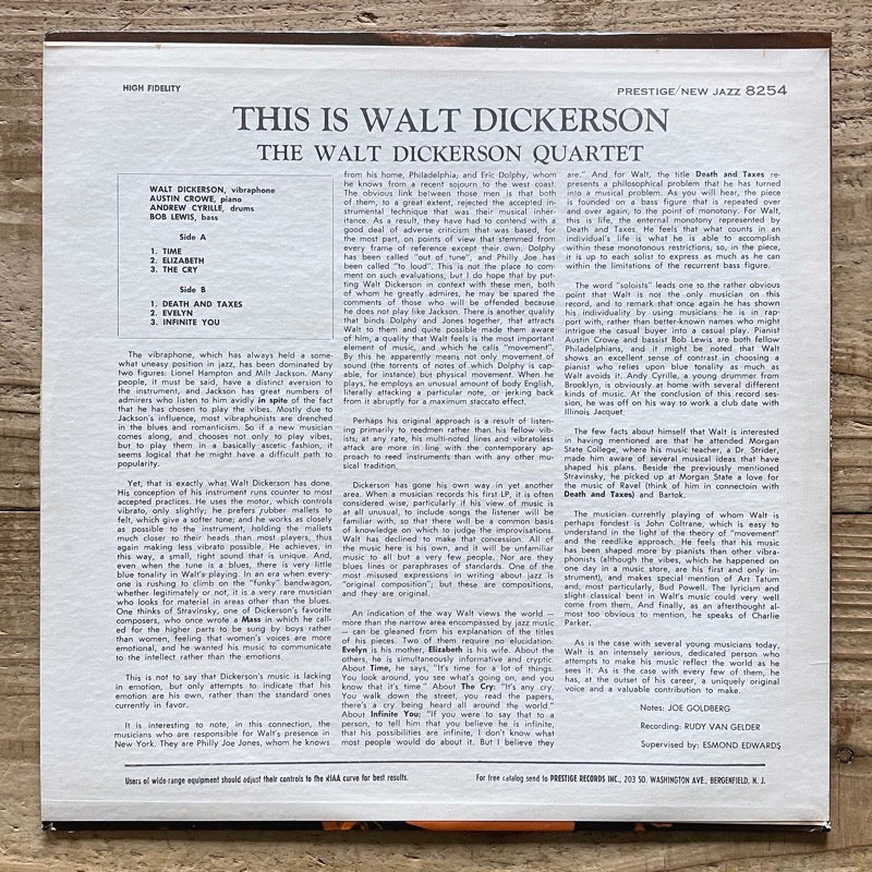 WALT DICKERSON QUARTET / THIS IS WALT DICKERSON - US Prestige RVG ...